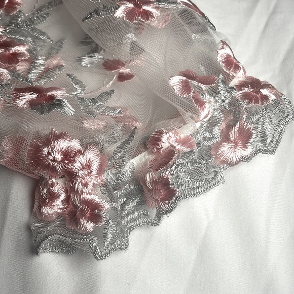 Tops | Transparent Body Suit With Pink And Silver Floral Embroidery ...